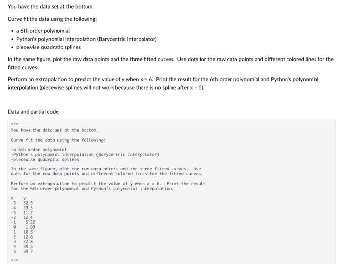 Solved You have the data set at the bottom. Curve fit the | Chegg.com