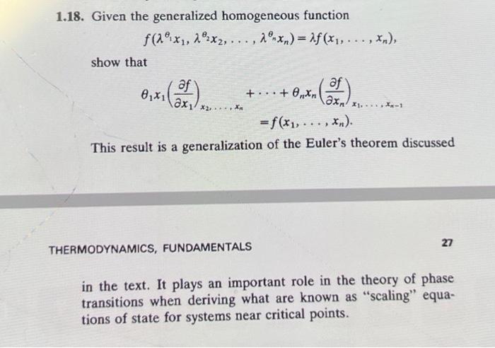 Solved 1.18. Given the generalized homogeneous function | Chegg.com