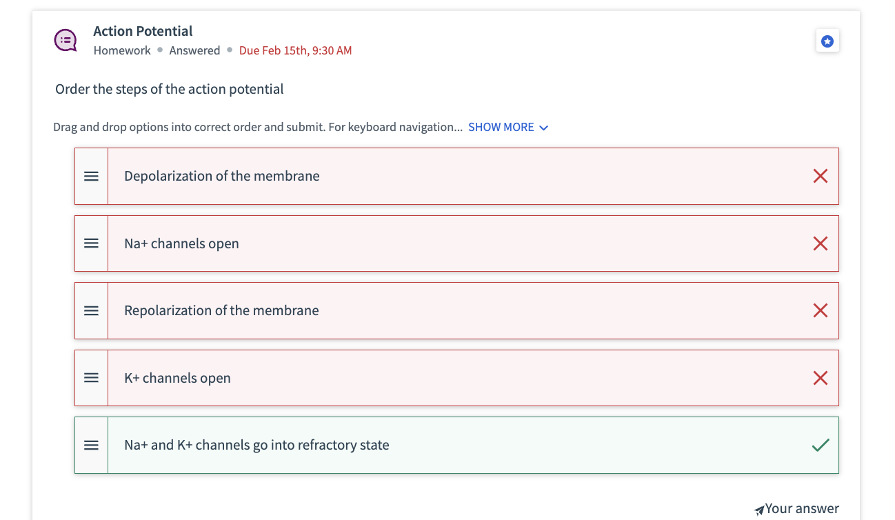 Solved Action PotentialOrder the steps of the action | Chegg.com