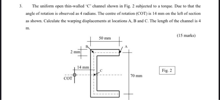 Solved The uniform open thin-walled ' C ' channel shown in | Chegg.com