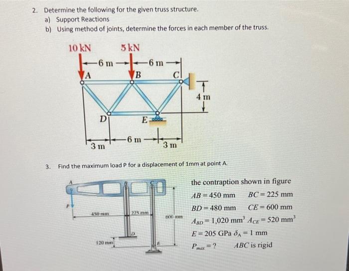 Solved 2. Determine the following for the given truss | Chegg.com