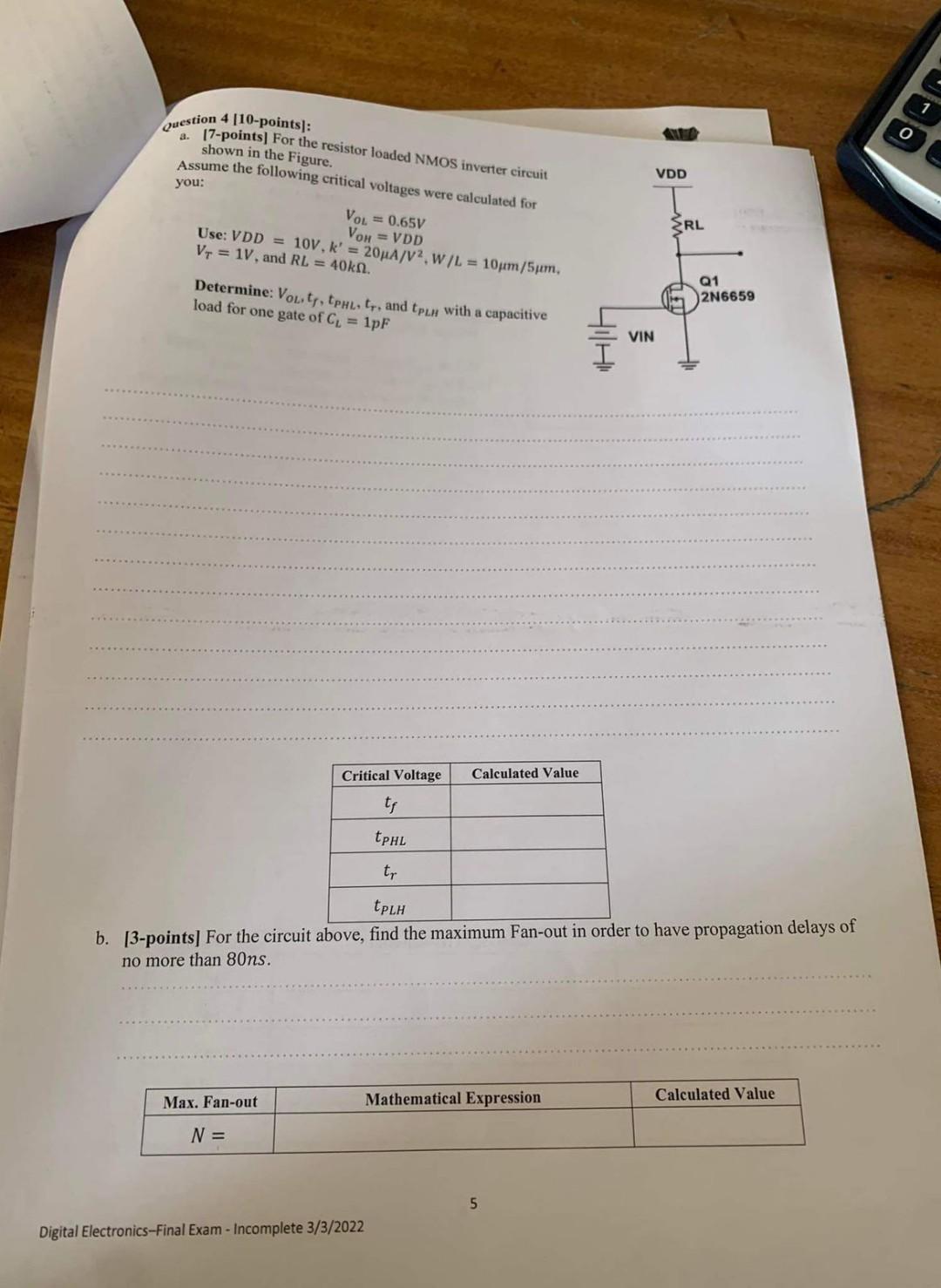 Question 4 [10-points]: a. [7-points] For the | Chegg.com