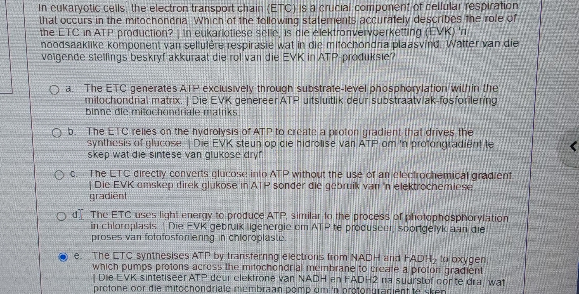 Solved In eukaryotic cells, the electron transport chain | Chegg.com