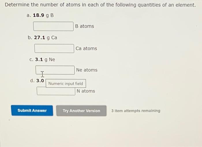 Solved ermine the number of atoms in each of the following | Chegg.com