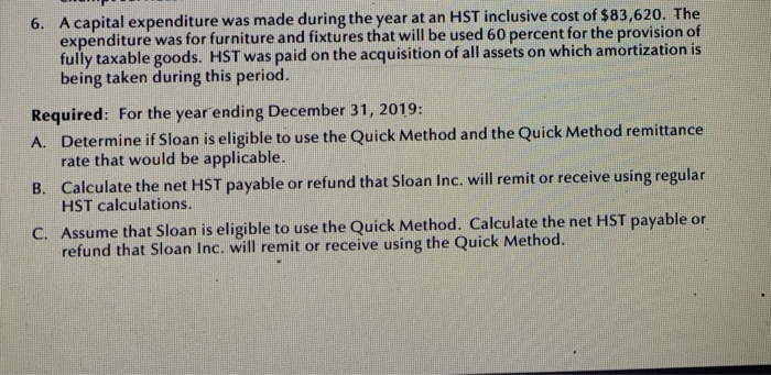 (Regular And Quick Method HST Returns) For the year | Chegg.com