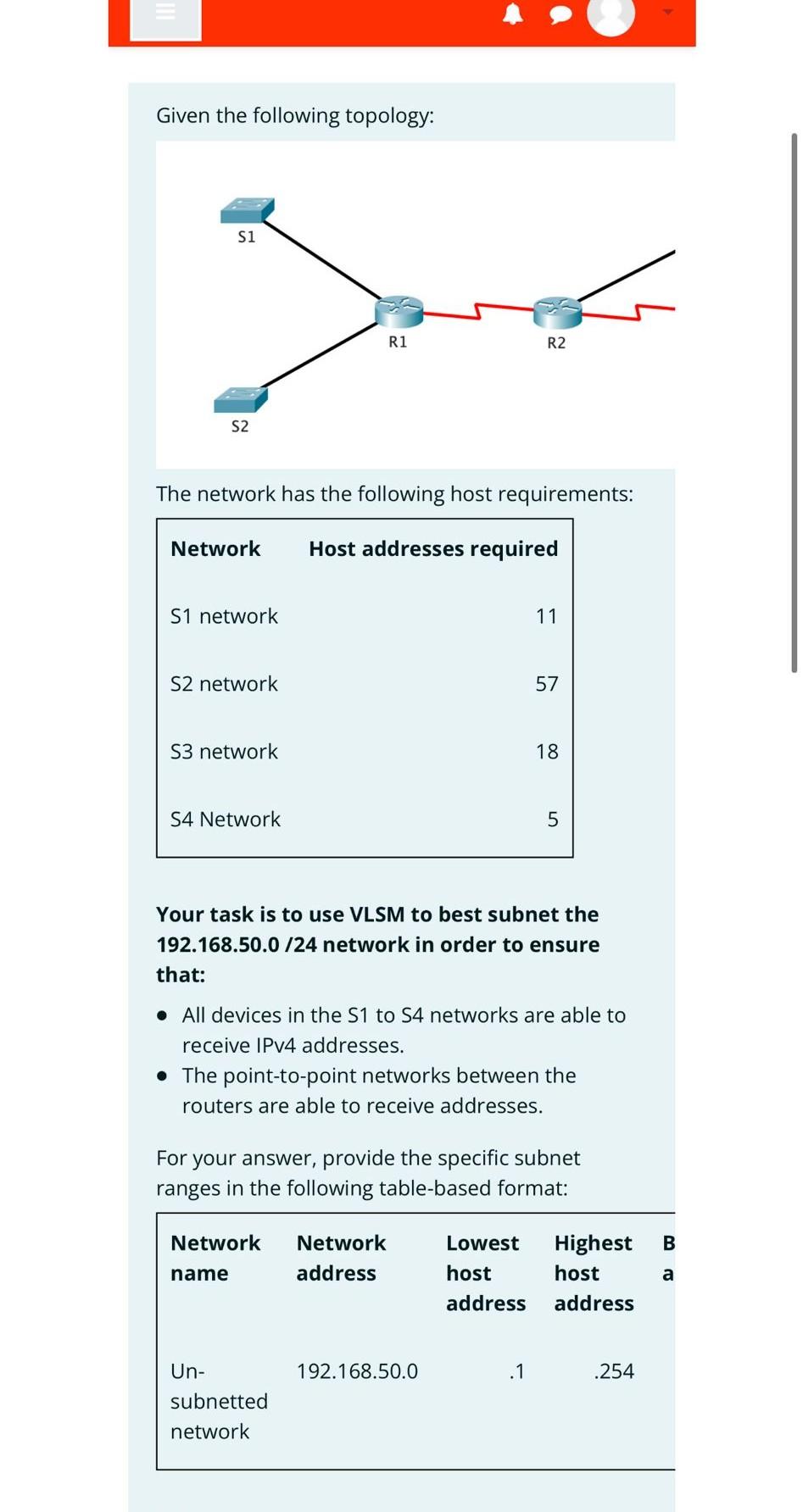 Solved Given the following topology: S1 R1 R2 S2 The network | Chegg.com