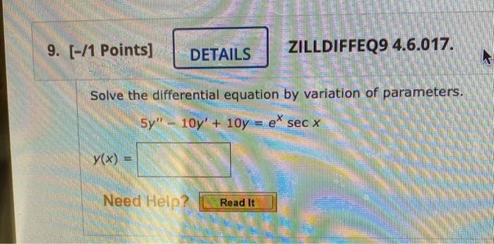 Solved Solve the differential equation by variation of | Chegg.com