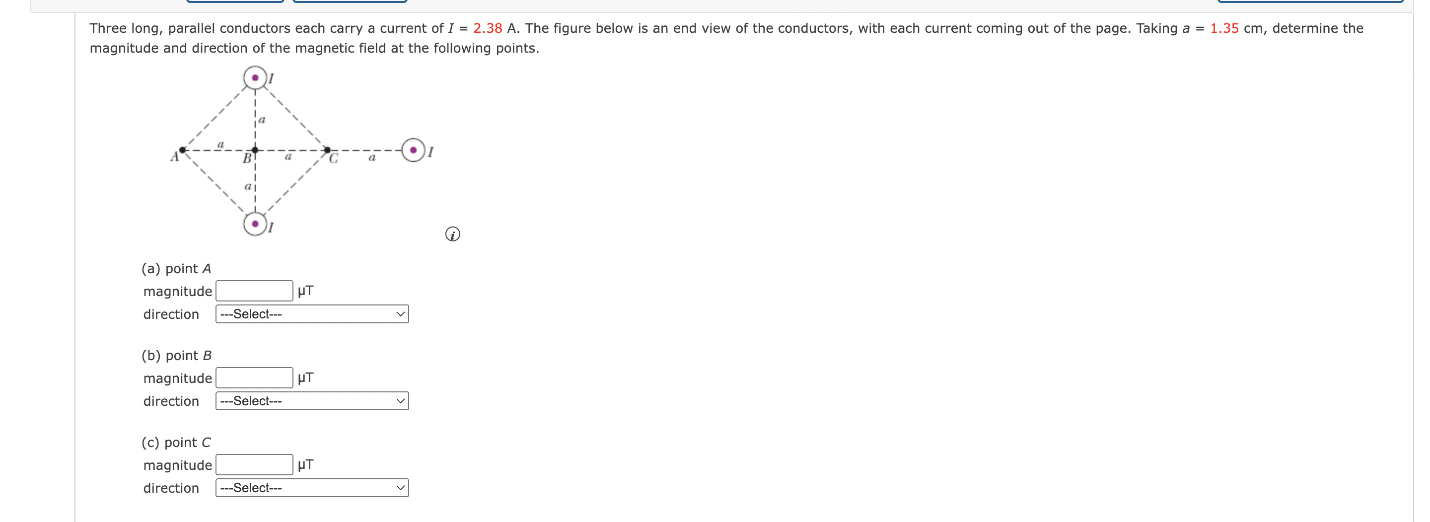 Solved magnitude and direction of the magnetic field at the | Chegg.com
