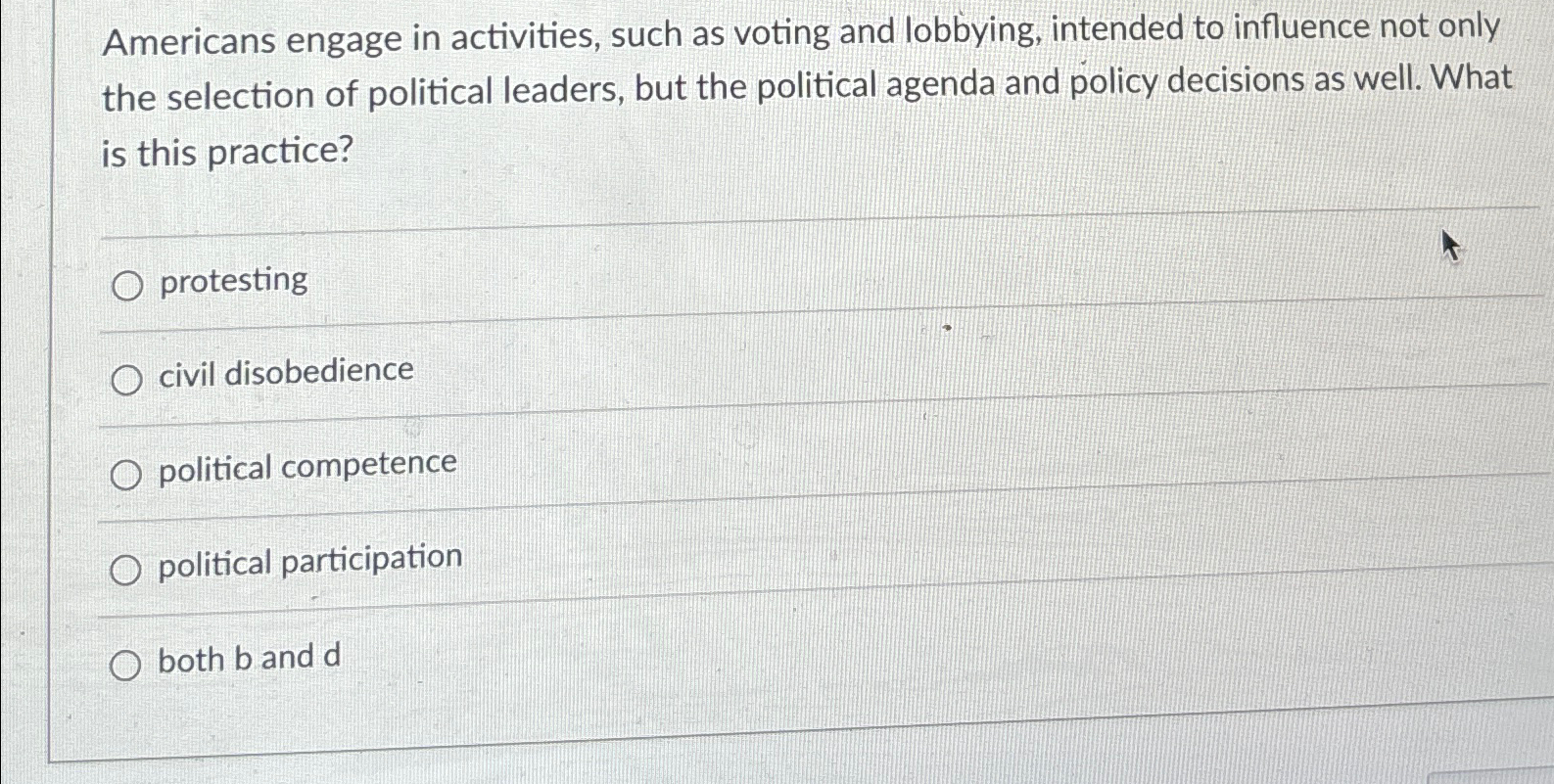 Solved Americans engage in activities, such as voting and | Chegg.com
