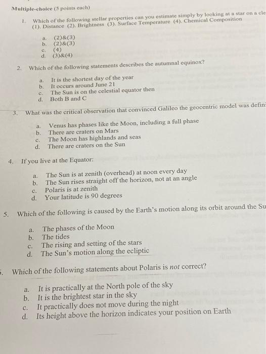 Solved Multiple-choice (5 points each) 1 Which of the | Chegg.com