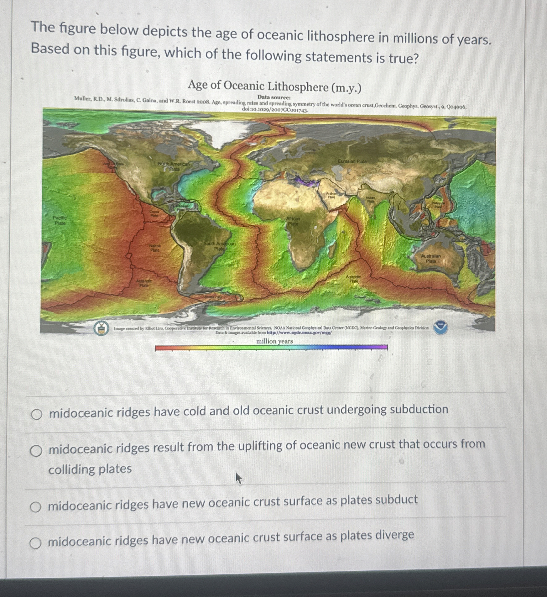 Solved The figure below depicts the age of oceanic | Chegg.com