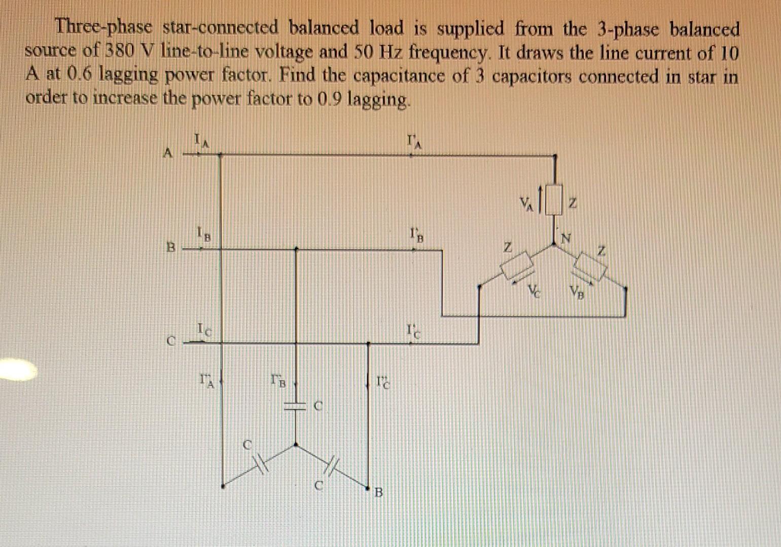 Solved Three-phase star-connected balanced load is supplied | Chegg.com