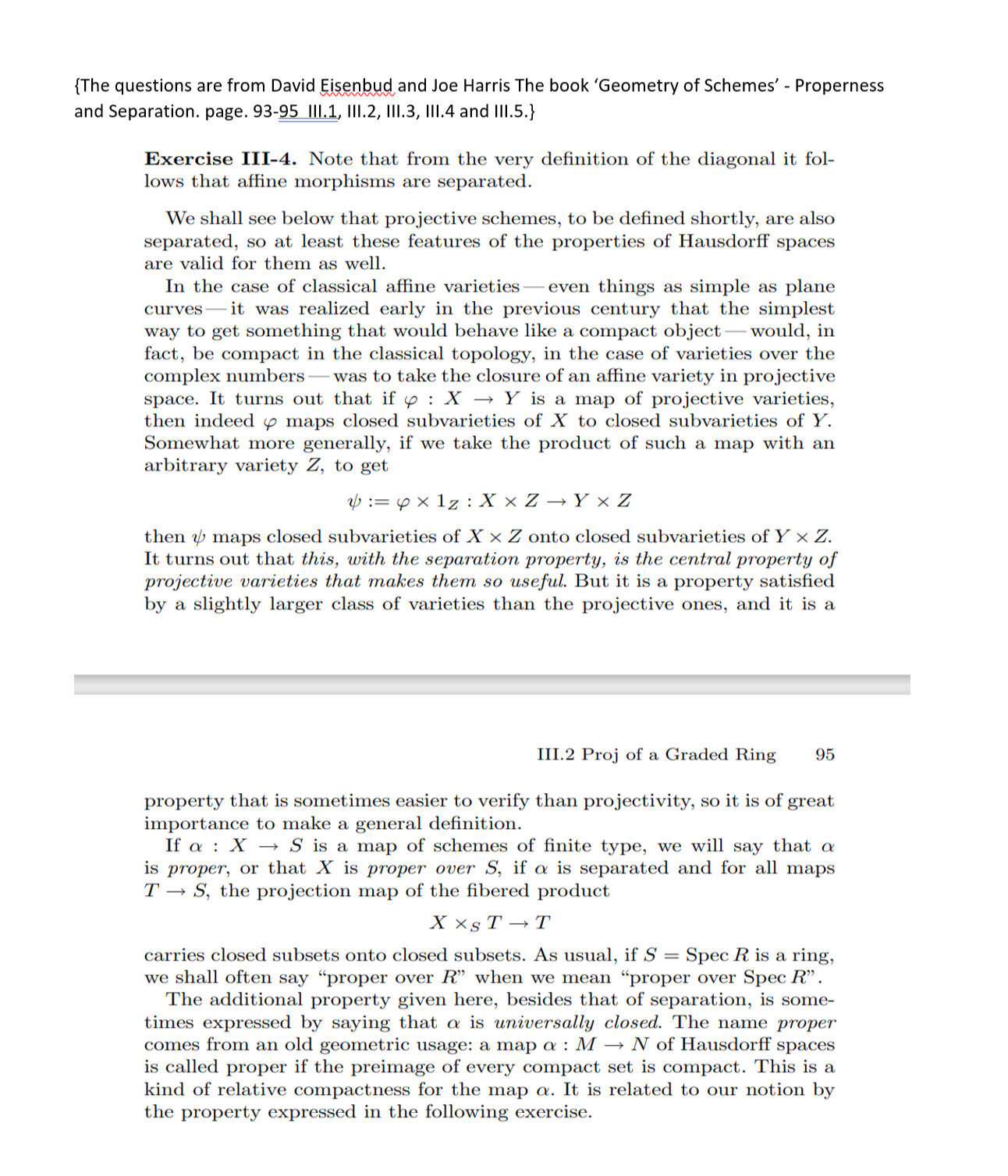 Solved {The questions are from David Eisenbud and Joe Harris | Chegg.com