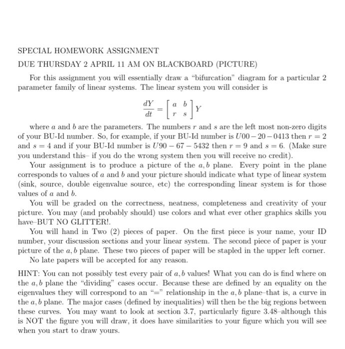 SPECIAL HOMEWORK ASSIGNMENT DUE THURSDAY 2 APRIL 11 | Chegg.com
