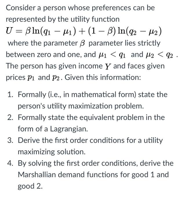 Solved Find the first order conditions to the equation with | Chegg.com