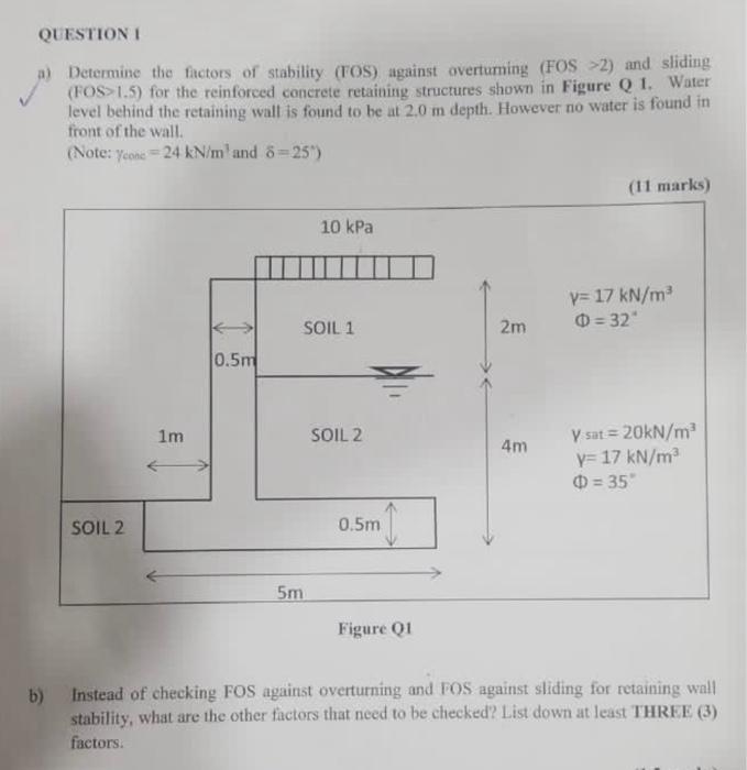 Solved a) Determine the fuctors of stability (FOS) against | Chegg.com
