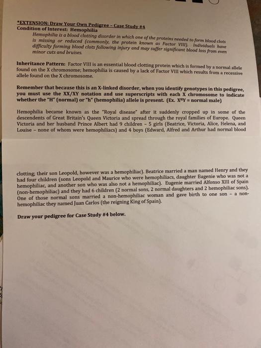 Solved EXTENSION: Draw Your Own Pedigree - Case Study 14 | Chegg.com