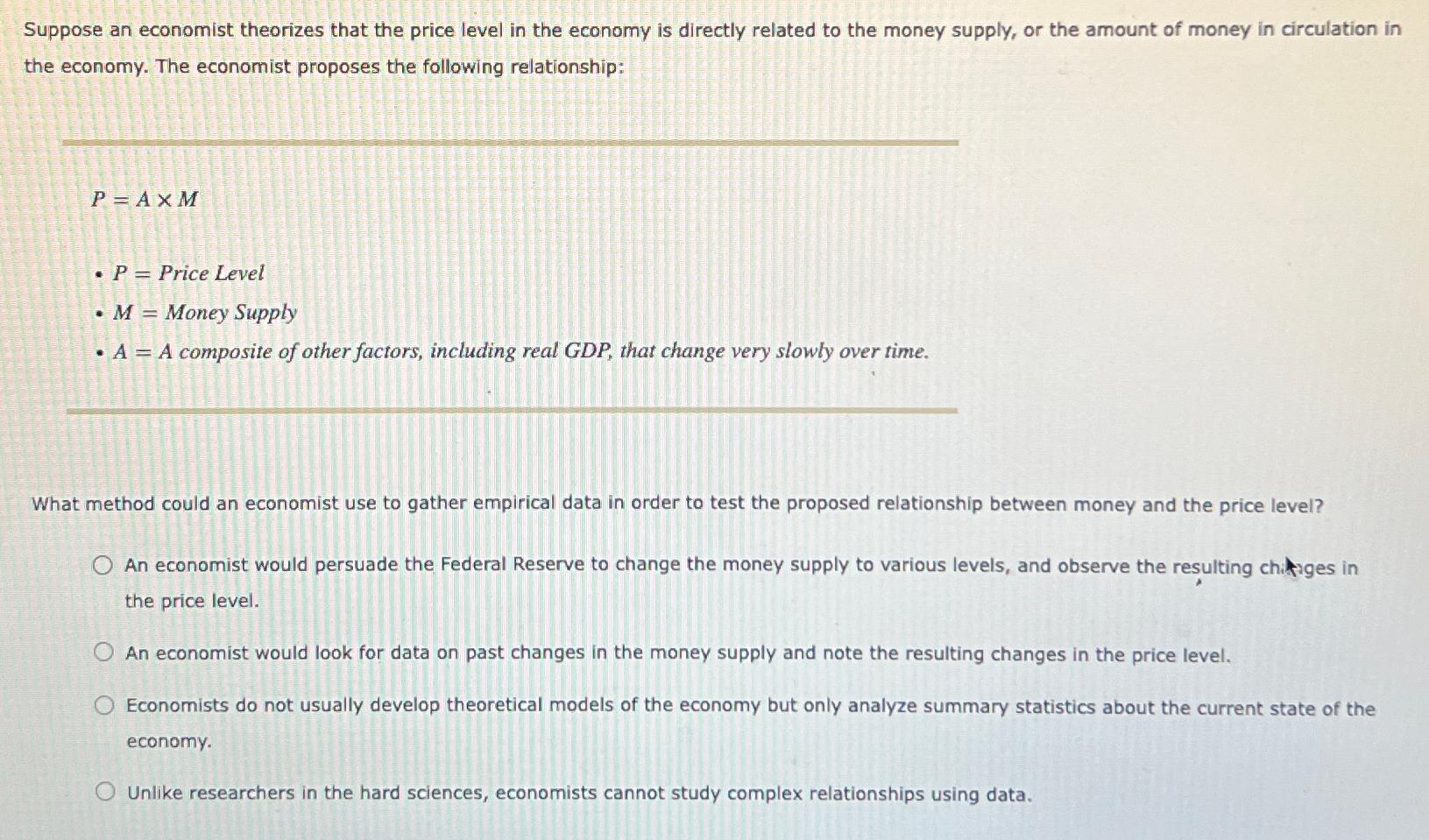 Solved Suppose an economist theorizes that the price level | Chegg.com