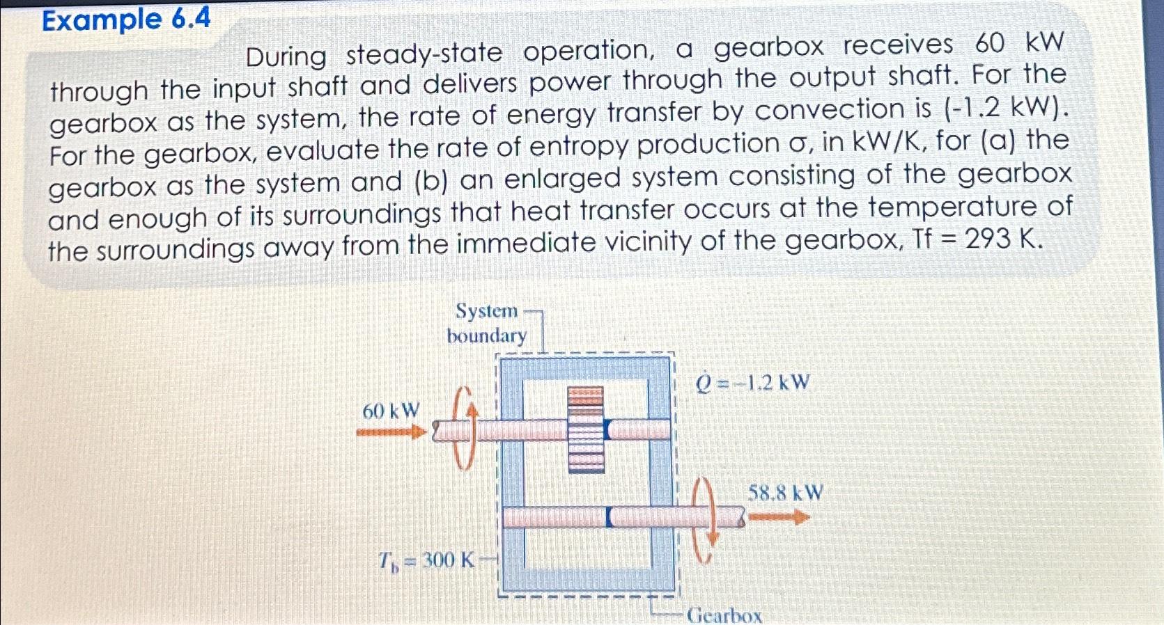 Solved Example 6.4During steady-state operation, a gearbox | Chegg.com