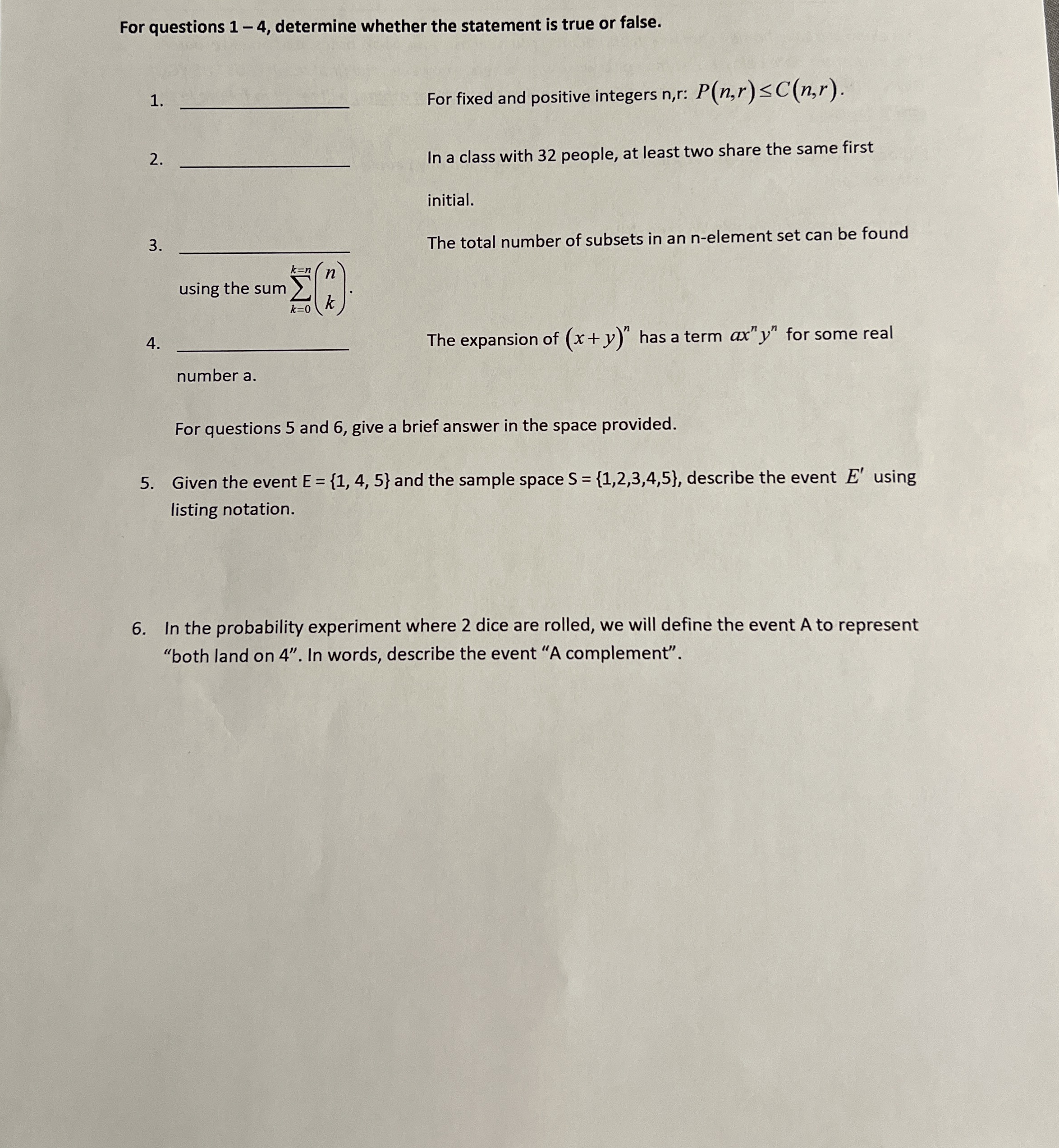 Solved For questions 1-4, ﻿determine whether the statement | Chegg.com