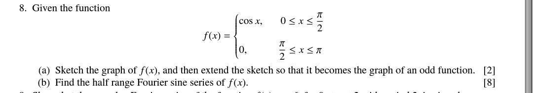 Solved 8. Given the function TT cos x, sxs f(x) = TT 0, | Chegg.com