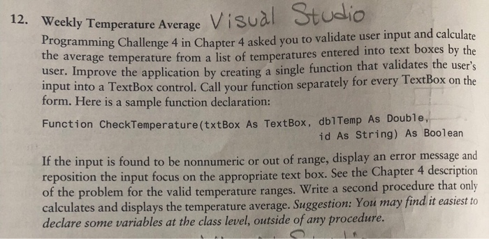 Solved 12. Weekly Temperature Average Visual Studio | Chegg.com