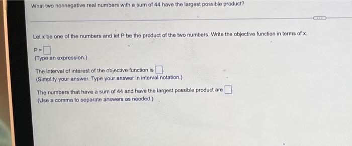 [Solved]: What two nonnegative real numbers with a sum of 4