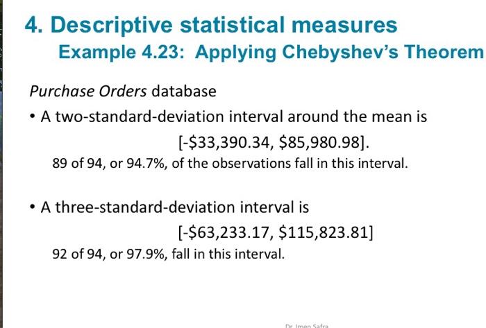 Solved 4. Descriptive statistical measures Example 4.23: | Chegg.com