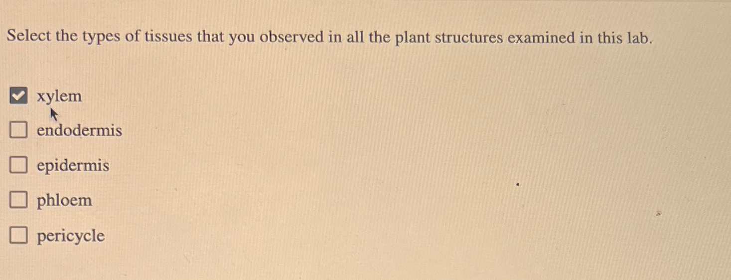 Solved Select the types of tissues that you observed in all | Chegg.com