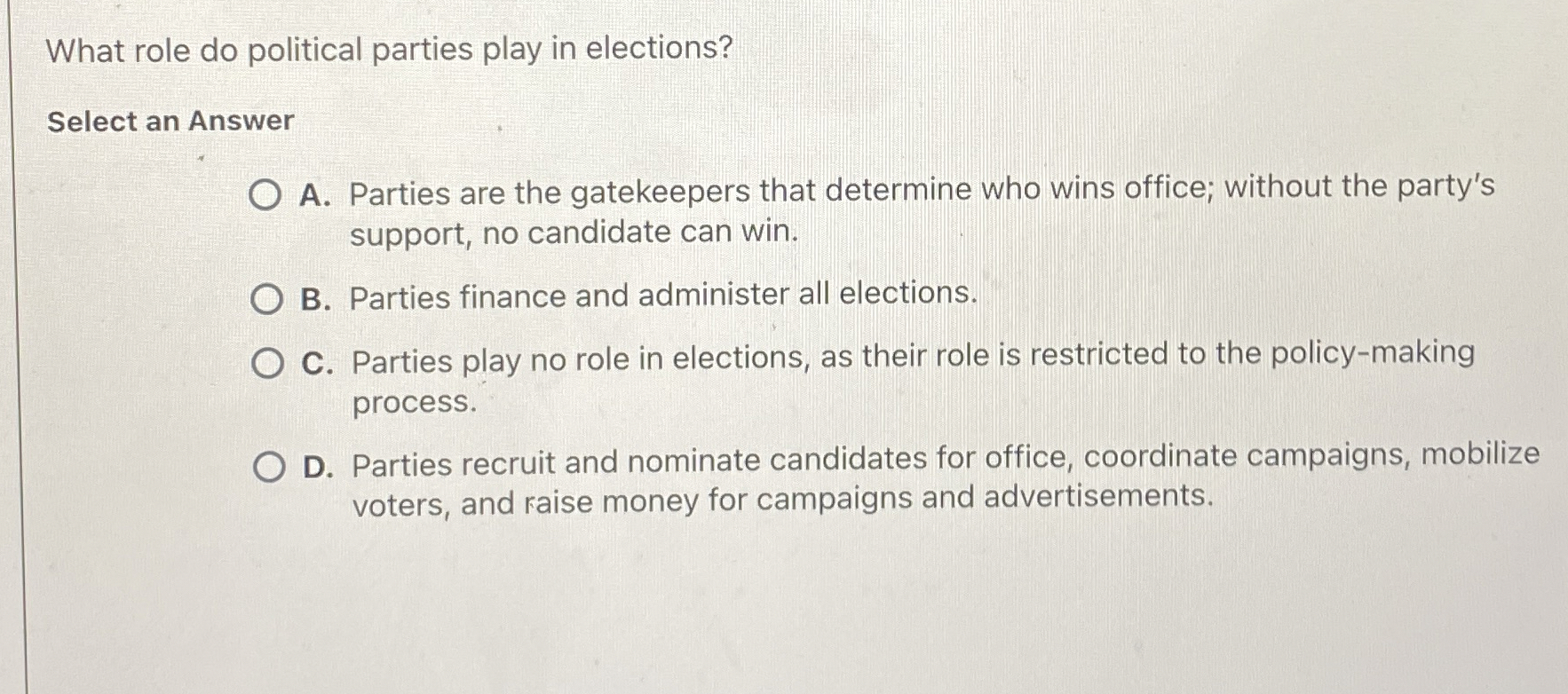 Solved What role do political parties play in | Chegg.com