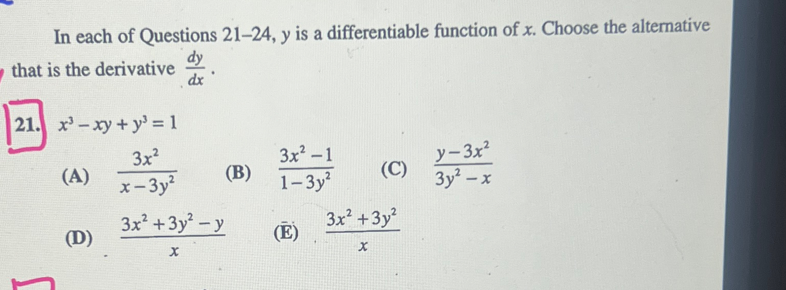 Solved In each of Questions 21-24, y ﻿is a differentiable | Chegg.com
