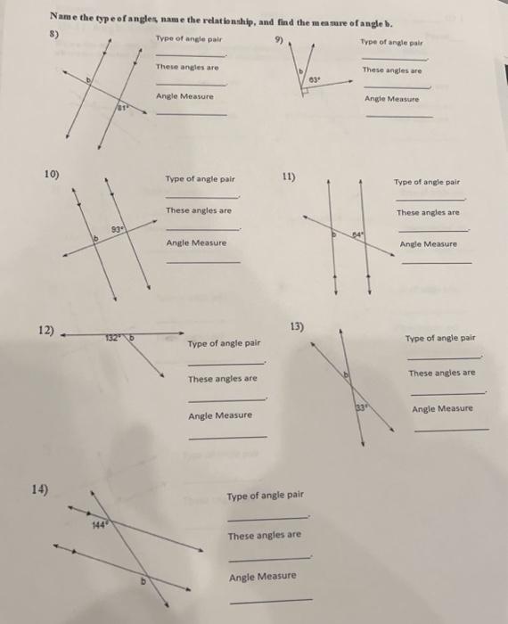 Solved Name the type of angles name the relationhip, and | Chegg.com