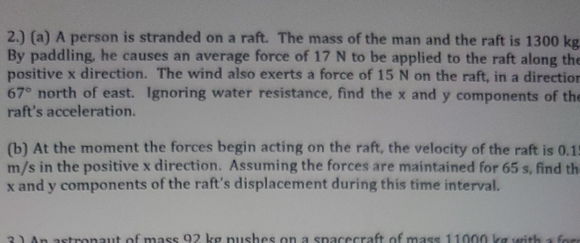 Solved 2.) (a) A person is stranded on a raft. The mass of | Chegg.com