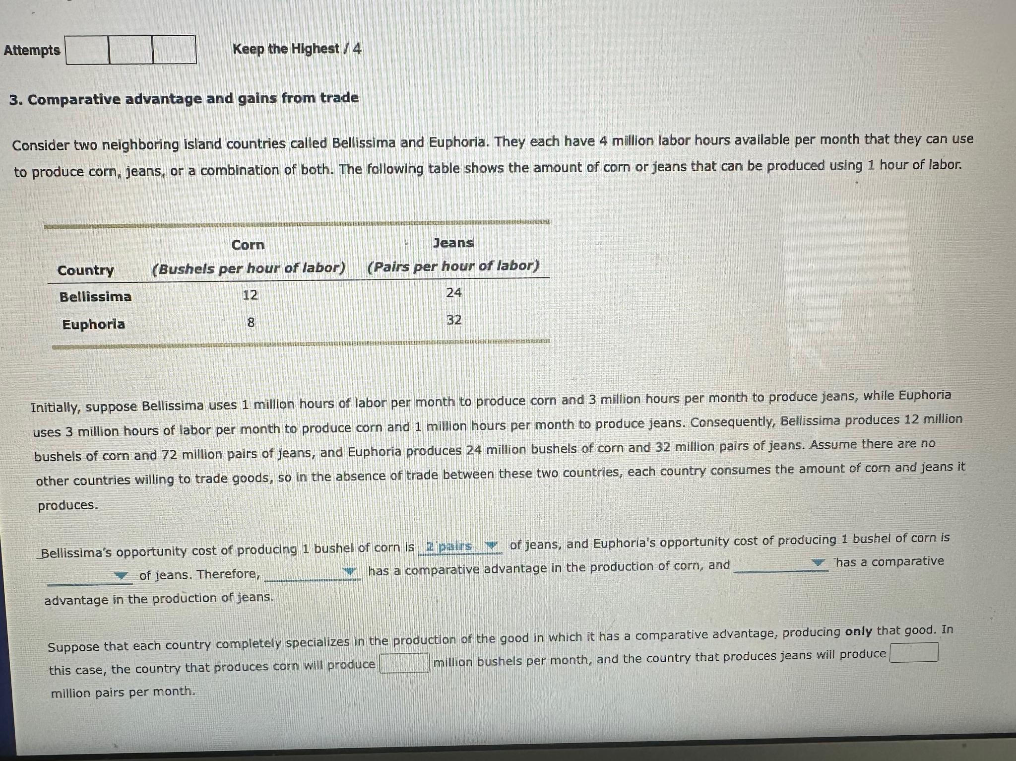 Solved AttemptsKeep the Highest / 43. ﻿Comparative advantage | Chegg.com