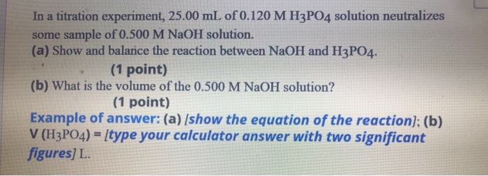 Solved In a titration experiment, 25.00 mL of 0.120 M H3PO4 | Chegg.com