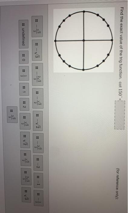 Solved Find the exact value of the trig function. cot 150* = | Chegg.com