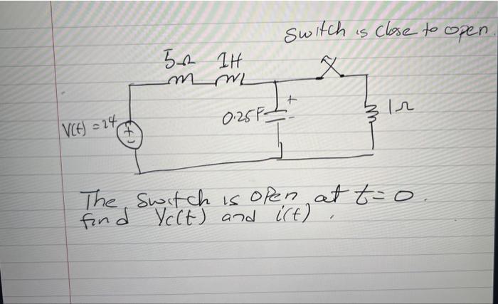 Solved Switch is close to open The switch is open at t=0. | Chegg.com