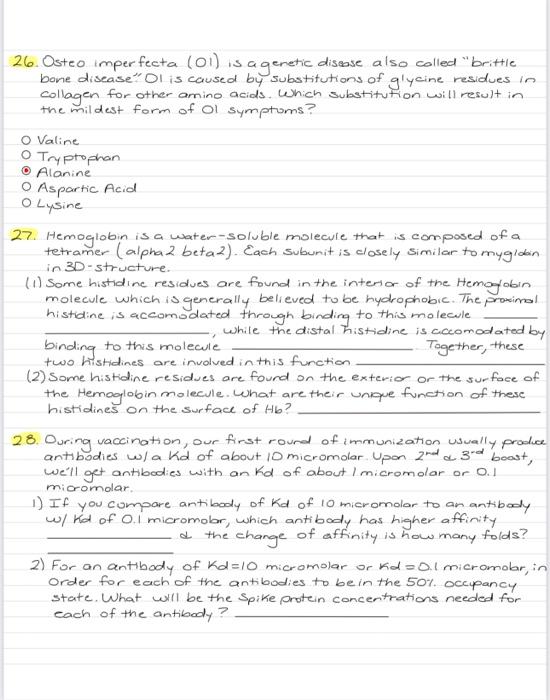 Solved this is biochemistry 1. I have answered the questions | Chegg.com