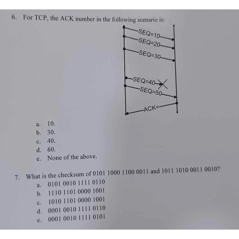 Solved For TCP, ﻿the ACK number in the following scenario | Chegg.com