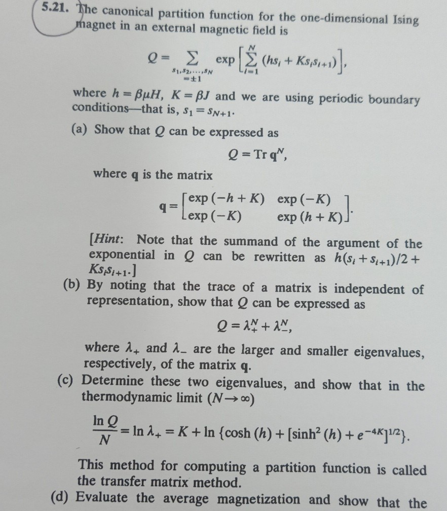 Solved 5.21. The canonical partition function for the | Chegg.com