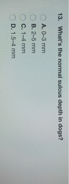 Solved 13. What's the normal sulcus depth in dogs? O A. 0-3 | Chegg.com
