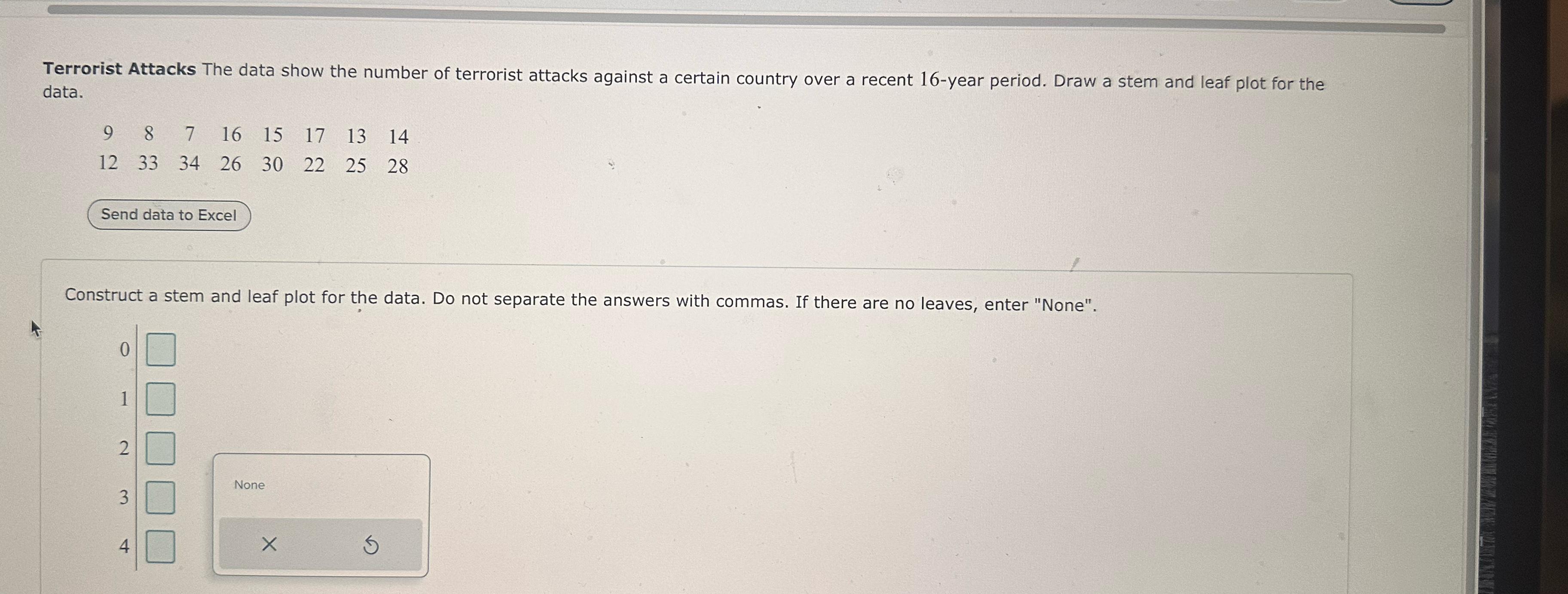 Solved Terrorist Attacks The data show the number of | Chegg.com