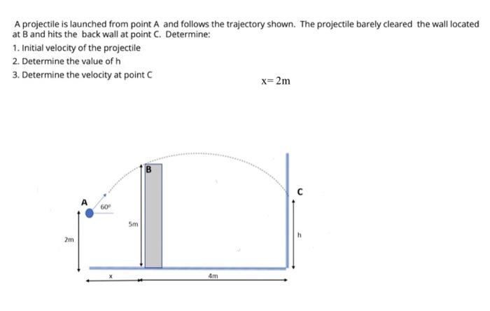 Solved A projectile is launched from point A and follows the | Chegg.com