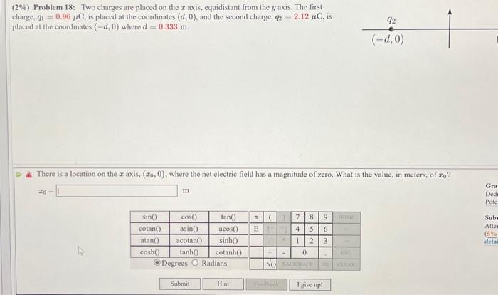 Solved (2\%) Problem 18: Two charges are placed on the x | Chegg.com