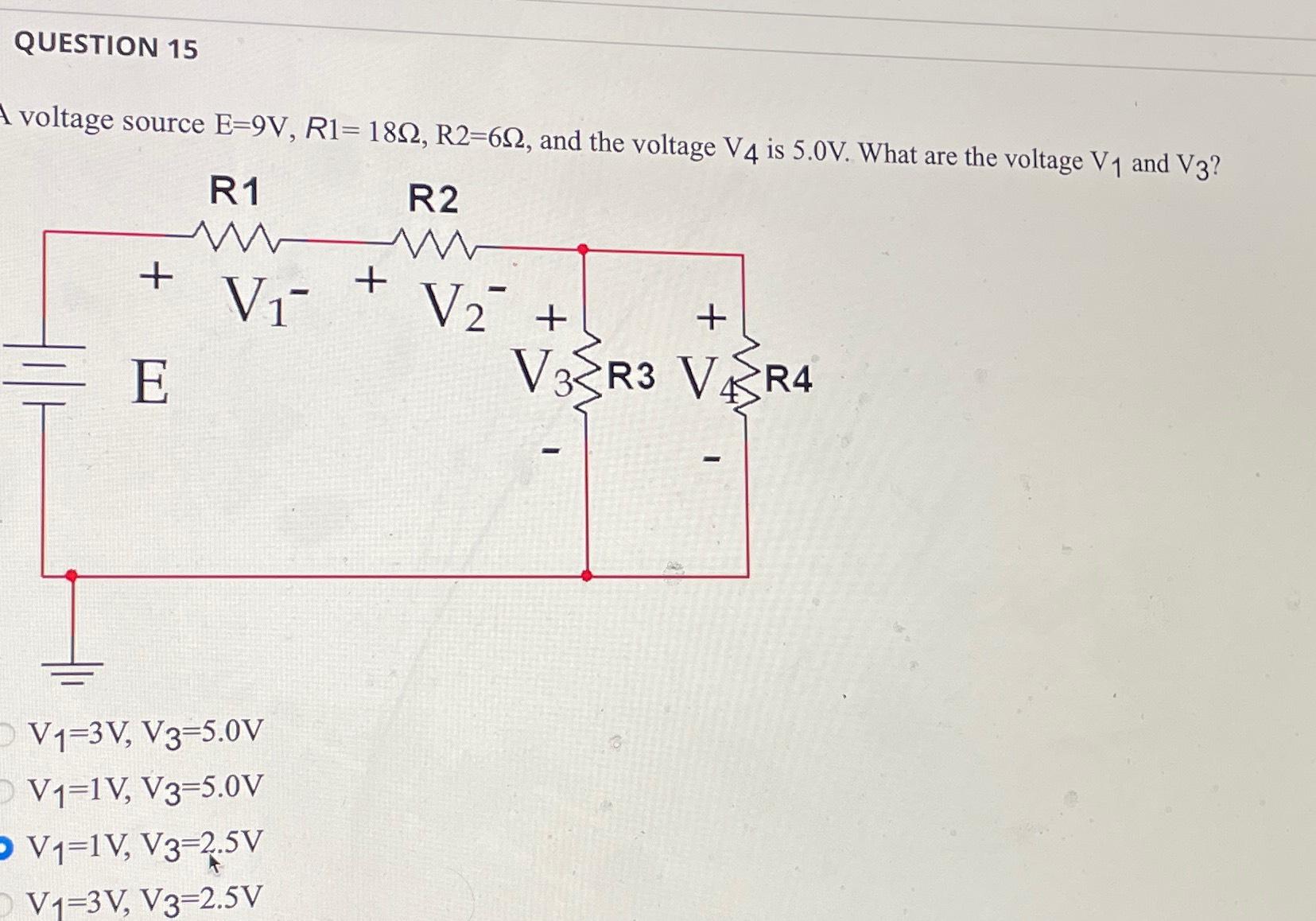 Solved QUESTION 15voltage source E=9V,R1=18Ω,R2=6Ω, ﻿and the | Chegg.com