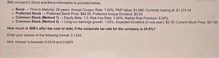 Solved IBM company's Stock and Bond information is provided | Chegg.com