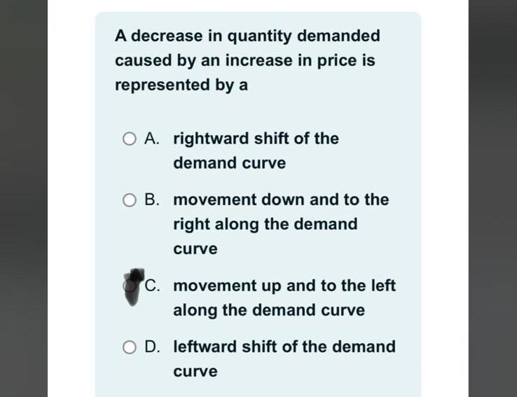 Solved A decrease in quantity demanded caused by an increase | Chegg.com