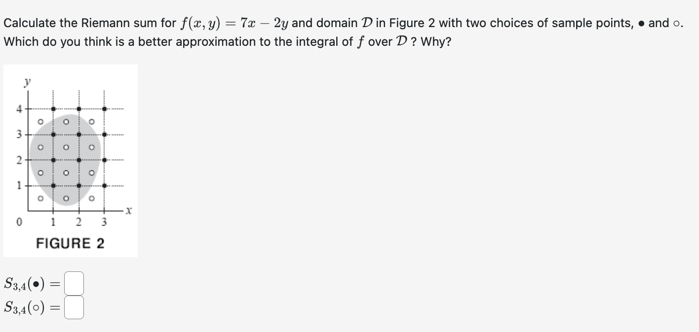 Solved Calculate the Riemann sum for f(x,y)=7x-2y ﻿and | Chegg.com