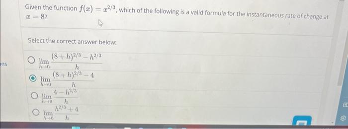 Solved Given the function f(x)=x2/3, which of the following | Chegg.com