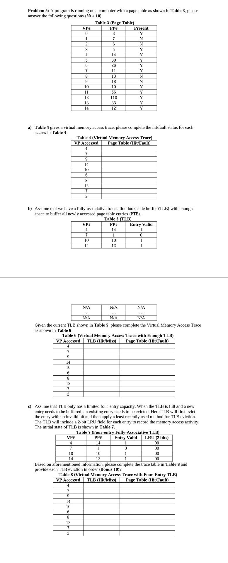 Solved Problem 5: A program is running on a computer with a | Chegg.com